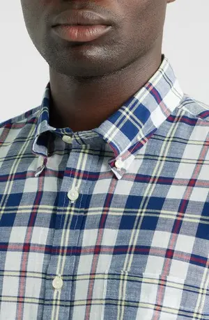 Brooks Brothers Madras Plaid Short Sleeve Button-down Shirt