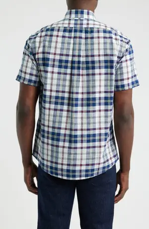 Brooks Brothers Madras Plaid Short Sleeve Button-down Shirt