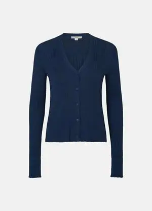 Vince Vince Ribbed Cotton V-Neck Cardigan Obsidian