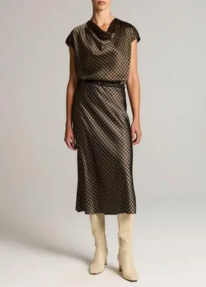 Vince Ombré Plaid Lingerie-trim Satin Slip Skirt - Black/camel