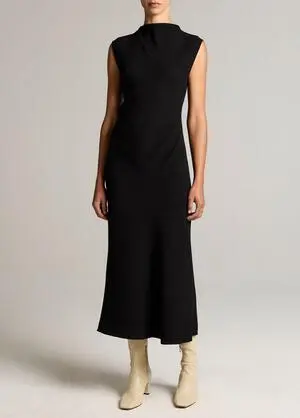 Vince Draped Crepe Funnel-neck Dress - Black