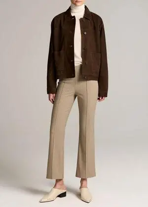 Vince Niki Plaid Mid-rise Crop Flare Pant - Oak Buff Check