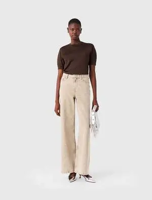 Maje Wide-leg Rhinestone Jeans - Beige