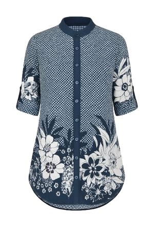 CONQUISTA Long & White Print Shirt - Blue
