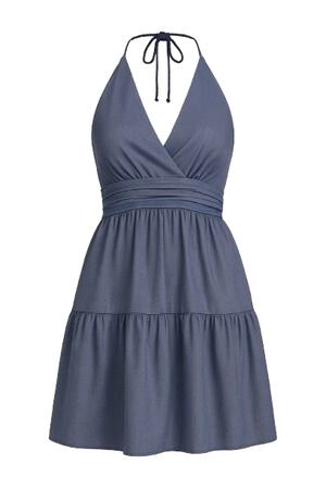 CONQUISTA Denim Style Empire Line Mini Dress - Blue