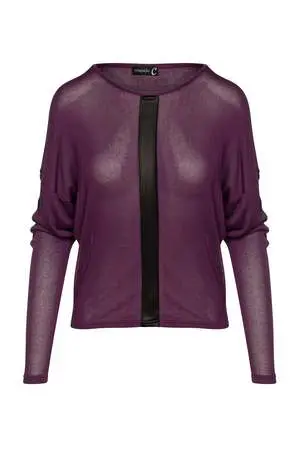 CONQUISTA Mauve Batwing Top With Faux Leather Detail - Purple
