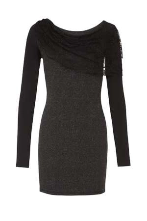 CONQUISTA Long Sleeve Knit Dress With Lace Detail - Grey