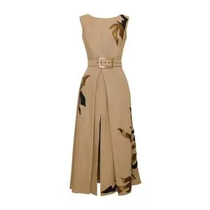 ALINA CERNATESCU Embroided Dark Linen Midi Dress
