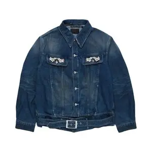 Simone Rocha Belt Waist Tail Denim Trucker Jacket - Blue