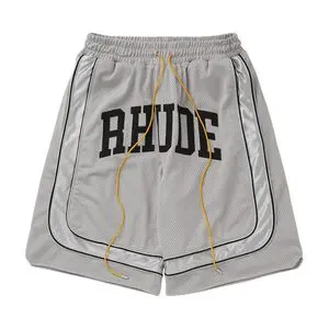 Rhude Baggy Mesh Collegiate Logo Shorts /silver - Grey