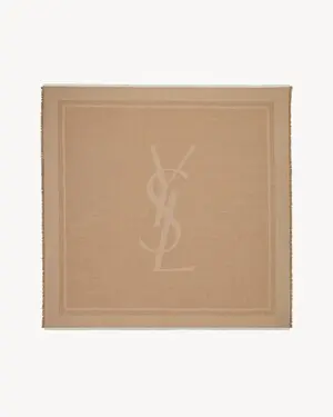 Saint Laurent Cassandre Square Scarf In Cashmere And Silk Jacquard - Beige