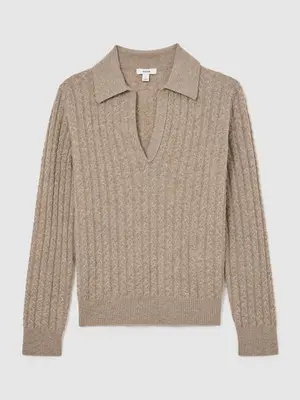 REISS Millie Wool-cashmere Cable-knit Collared Jumper