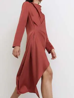 REISS Bethany Draped Long Sleeve Mini Dress - Rust Orange