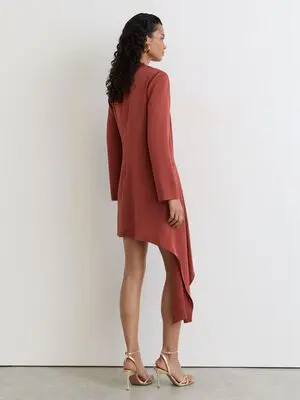 REISS Bethany Draped Long Sleeve Mini Dress - Rust Orange
