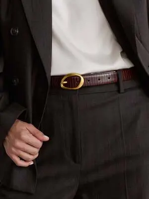 REISS Sylvia Leather Lizard-effect Sculpted-buckle Belt