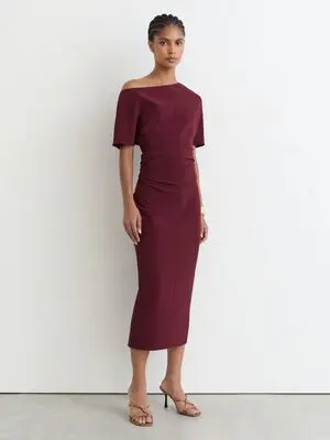 REISS Connie Off-shoulder Ruched Midi Dress