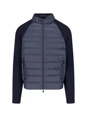 Moncler Padded Virgin Wool Cardigan With Hood - Blue