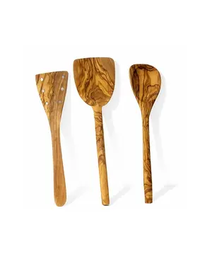 GHARYAN STONEWARE Olive Wood Utensils, Set Of 3 - Natural