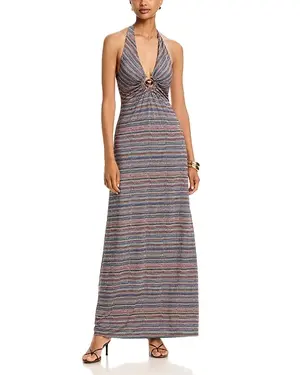 AFRM Huston Halter Maxi Dress - Chevron Stripe