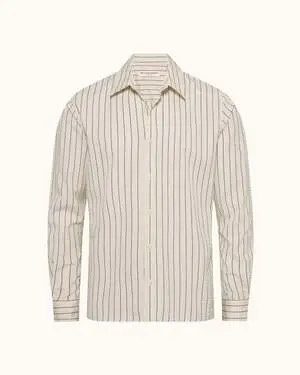 Orlebar Brown Seersucker Stripe Shirt - Latte/night Iris