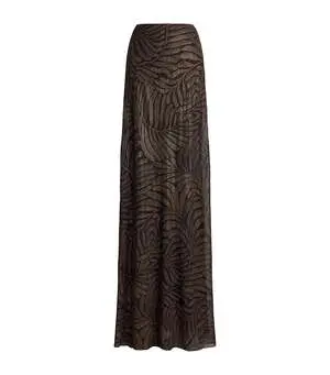 Ralph Lauren Foiled Silk Chiffon Masina Maxi Skirt - Gold