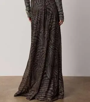 Ralph Lauren Foiled Silk Chiffon Maxi Skirt - Gold