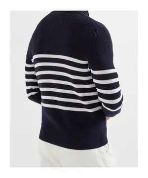 Brunello Cucinelli Half-zip English Rib Striped Jumper