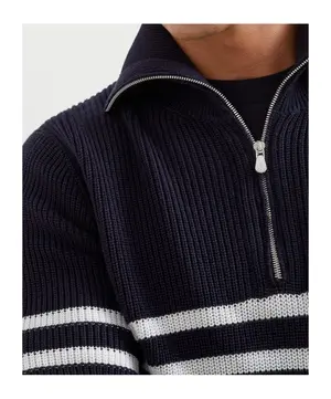 Brunello Cucinelli Half-zip English Rib Striped Jumper