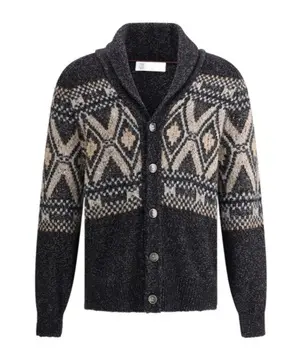 Brunello Cucinelli Shawl Collar Graphic Print Knitted Cardigan