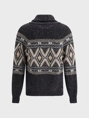 Brunello Cucinelli Shawl Collar Graphic Print Knitted Cardigan