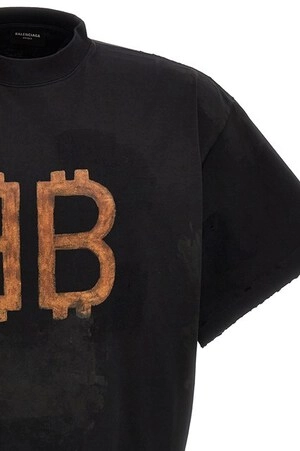 Balenciaga T-shirt Crypto Oversize In Nero Délav