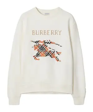 Burberry Logo Embroidered Checked Sweatshirt - Chalk