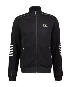 EA7 Logo Long-sleeved Zipper Sweater - Black