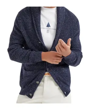 Brunello Cucinelli Long Sleeved Knitted Cardigan - Navy Blue