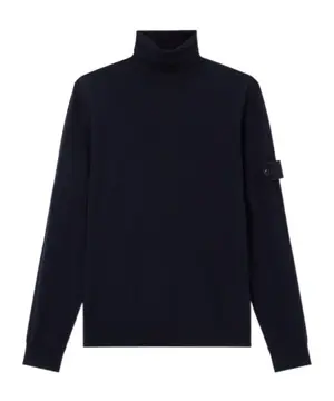 Stone Island Logo Patch Roll-neck Jumper - Blue