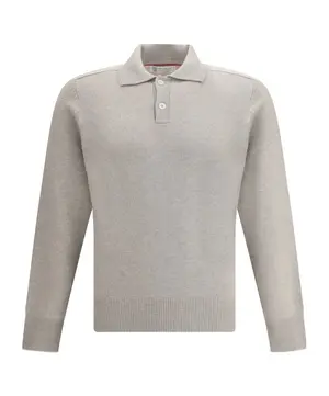 Brunello Cucinelli Long-sleeved Knitted Polo Shirt - Beige