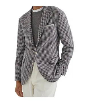 Brunello Cucinelli Houndstooth Single-breasted Blazer - Dark Gray