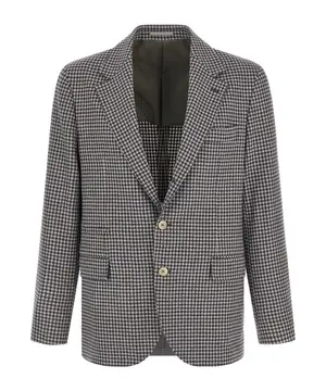 Brunello Cucinelli Houndstooth Single-breasted Blazer - Dark Gray