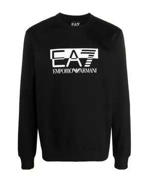 EA7 Logo-print Cotton Sweatshirt - Black