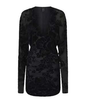 Pinko Roulette Lace Detailed Long-sleeve Dress - Black
