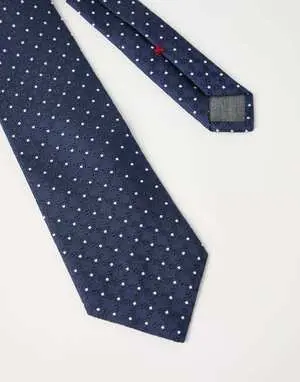 Brunello Cucinelli Dot-jacquard Pointed Tip Tie - Navy Blue