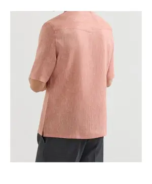 Brunello Cucinelli Linen Easy Fit Short Sleeve Shirt With Camp Collar