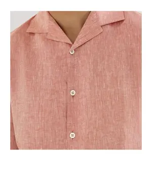Brunello Cucinelli Linen Easy Fit Short Sleeve Shirt With Camp Collar