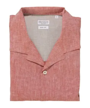 Brunello Cucinelli Camp-collar Short-sleeve Shirt - Pink