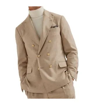 Brunello Cucinelli Double-breasted Houndstooth Blazer - Beige