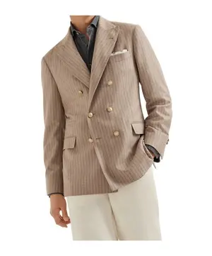 Brunello Cucinelli Striped Double-breasted Blazer - Light Brown