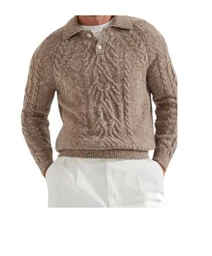 Brunello Cucinelli Cable-knit Polo Sweater - Hazelnut