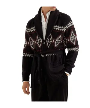 Brunello Cucinelli Geometric-jacquard Belted Cardigan - Black