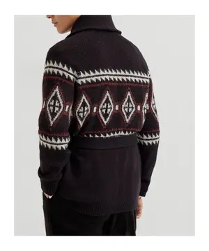 Brunello Cucinelli Geometric Jacquard Belted Cardigan