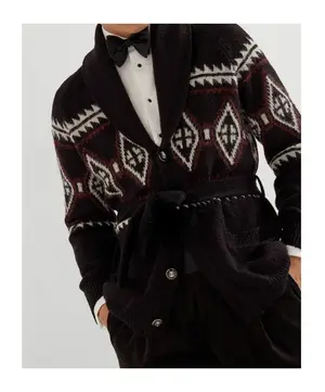 Brunello Cucinelli Geometric Jacquard Belted Cardigan